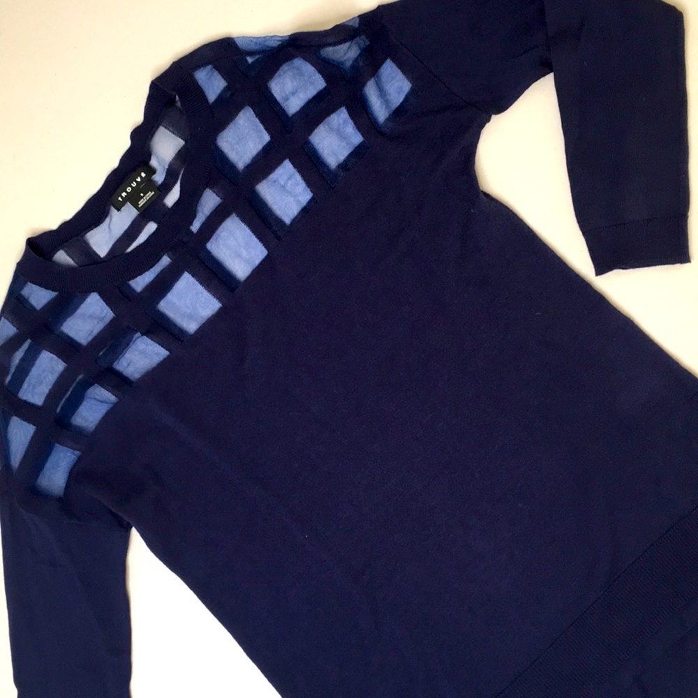 Beautiful Navy Sweater- Sheer ,Chest Shoulders - Gem